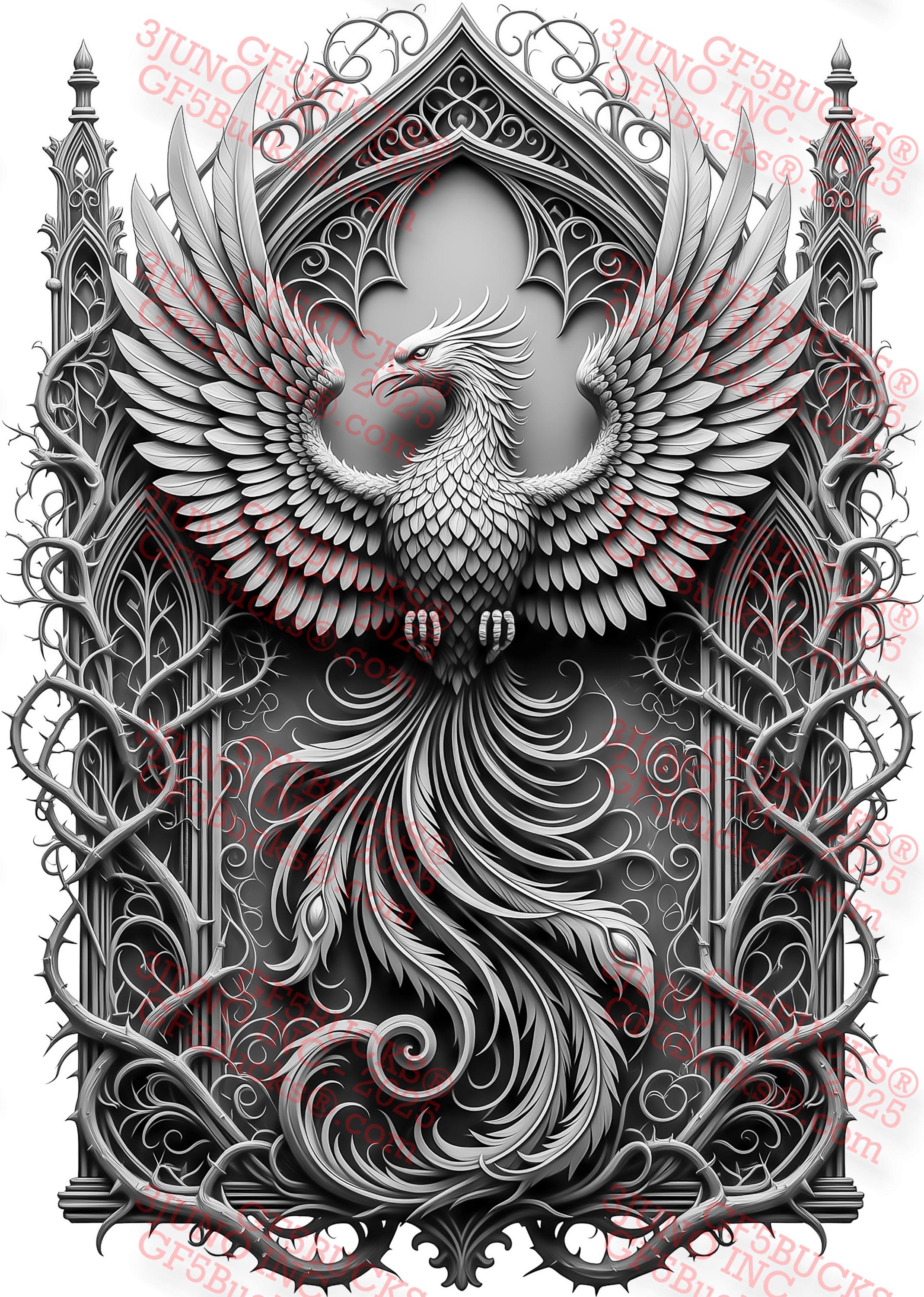 3D Illusion Phoenix PNG – Gothic Frame Laser Engraving Design – 9.9x13 ...