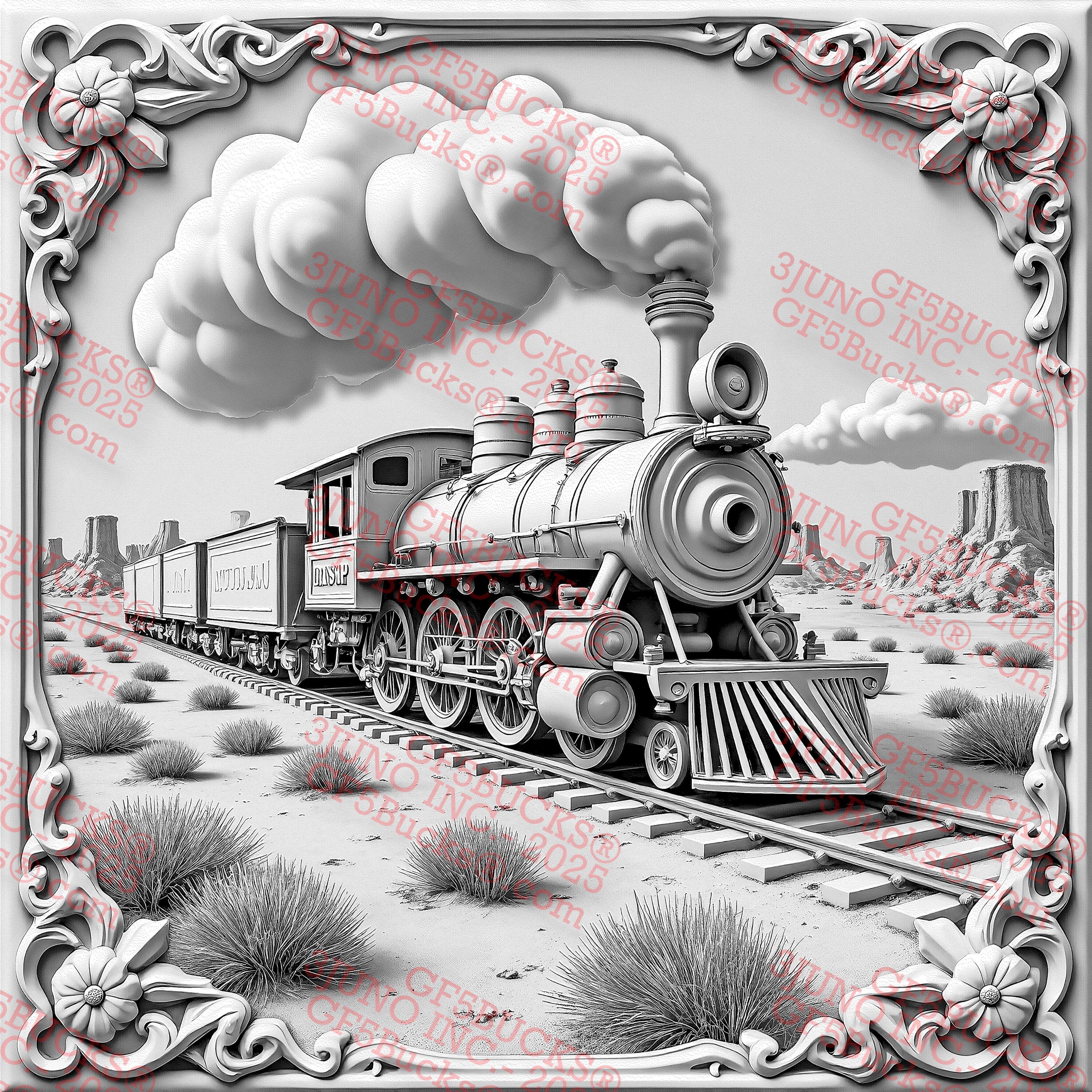 Old West Train PNG 14x14 Inch | 3D Illusion Laser Engraving File by ...