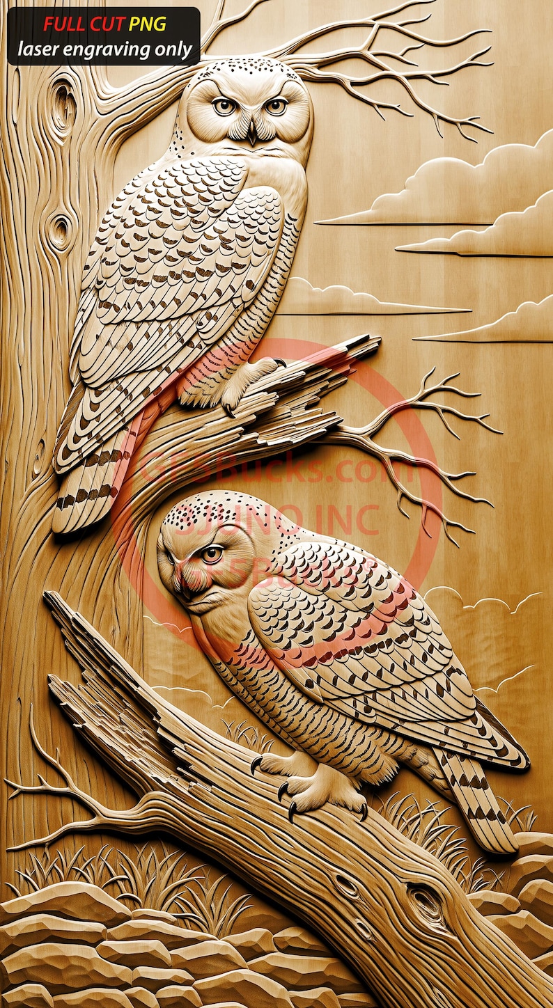 3D Illusion Snowy Owls Art for Laser Engraving | PNG Digital File | 7 ...