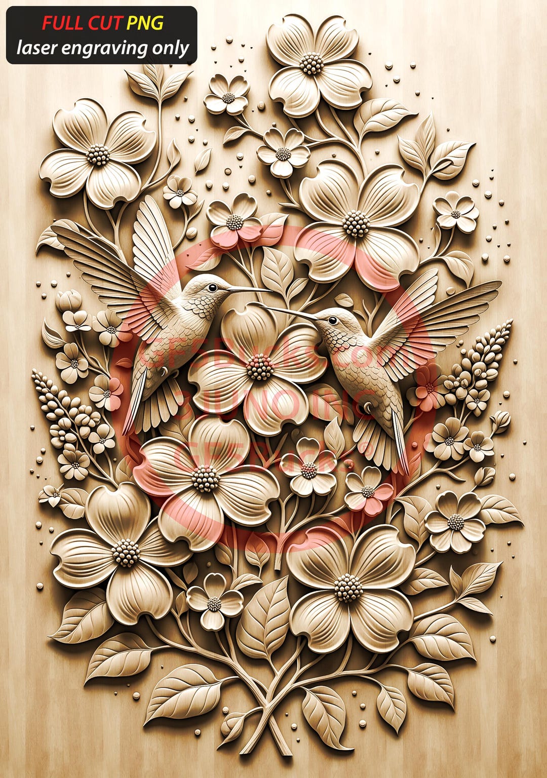 3D Illusion Hummingbirds Floral Art for Laser Engraving | PNG Digital ...