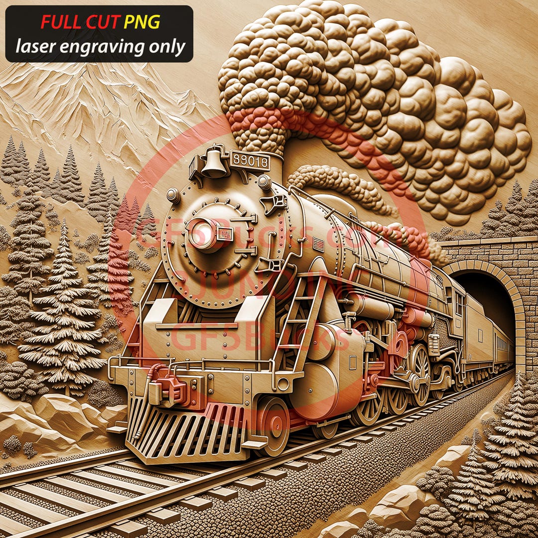 3D Illusion Laser-ready PNG | Steam Train | Ultra-realistic Engraving ...