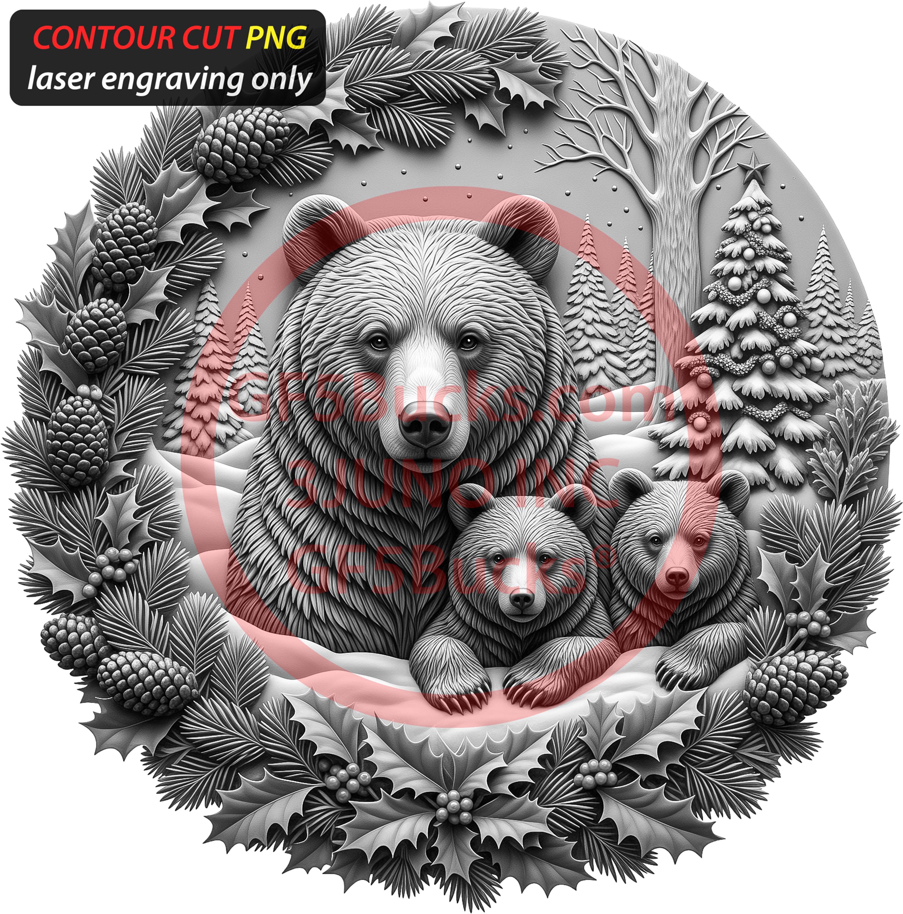 3D Illusion Laser-ready PNG | Bear Family | Ultra-realistic Engraving ...