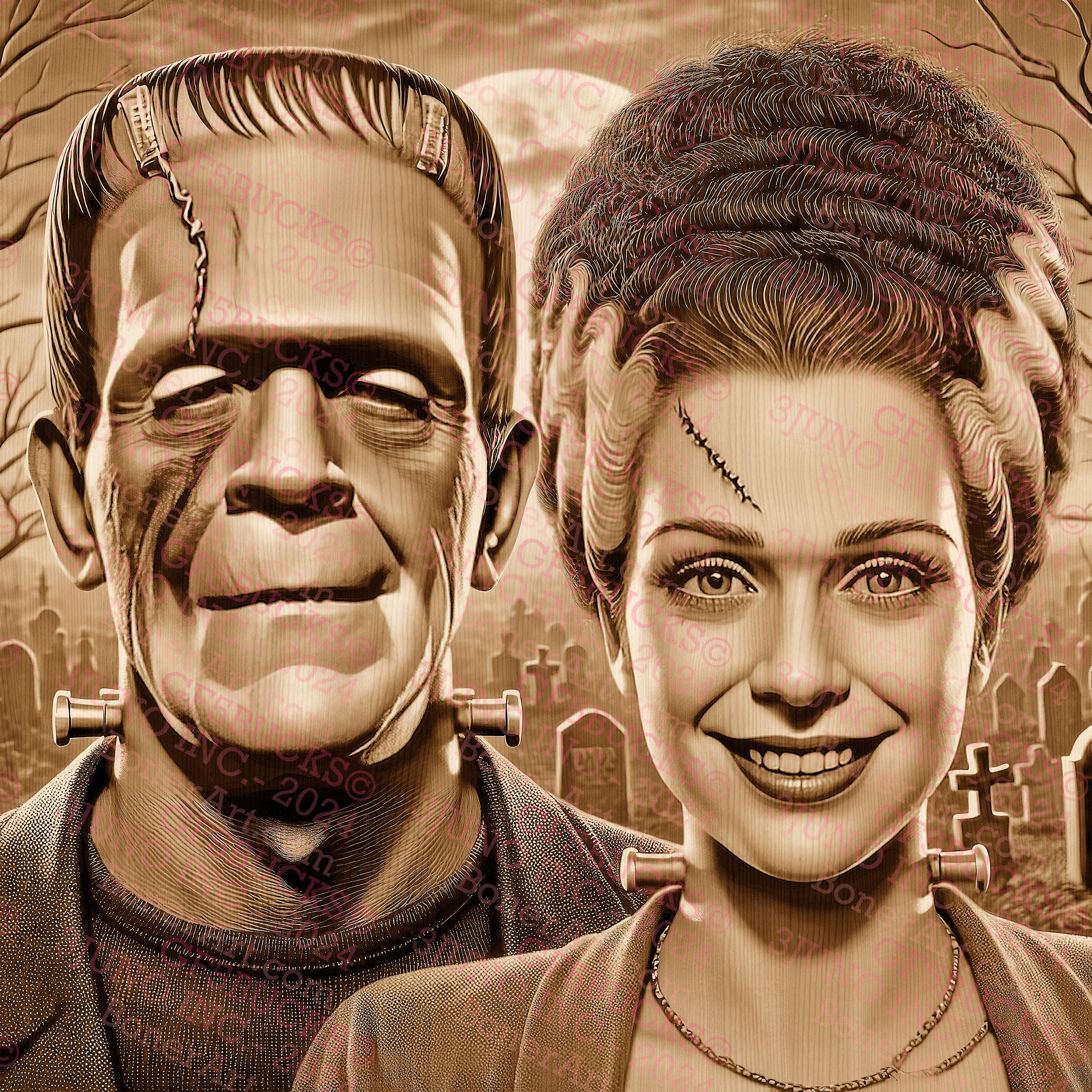 Monster and Monster's Bride, Halloween, Spooky | Laser Burn PNG | 3D ...
