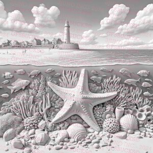 Beach Lighthouse - Laser Burn PNG | 3D Illusion | Engrave | Laser Ready ...