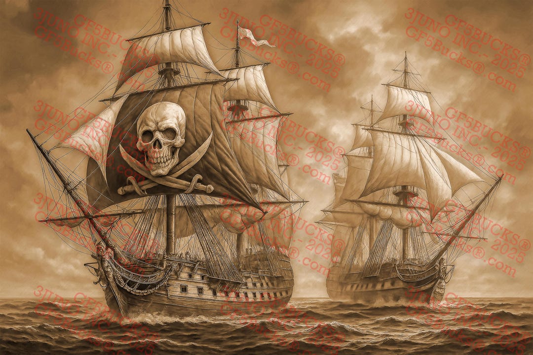3D Illusion Pirate Ships PNG – Skull and Sails Nautical Art – Laser ...
