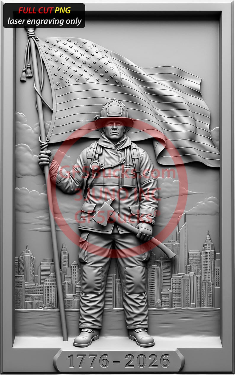 3D Illusion 1776-2026 Firefighter Flag Art for Laser Engraving | PNG ...