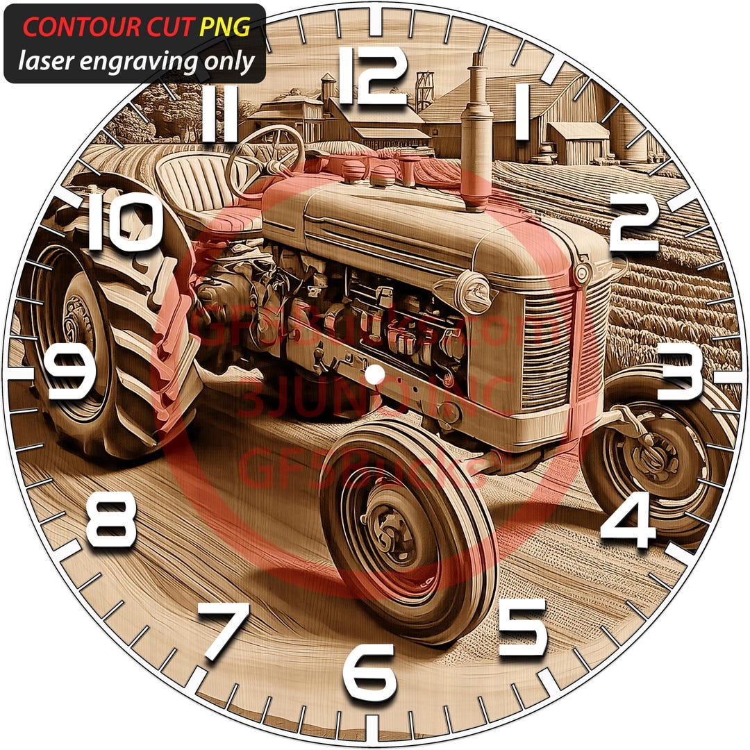 3D Illusion Vintage Tractor Clock Art for Laser Engraving | PNG Digital ...