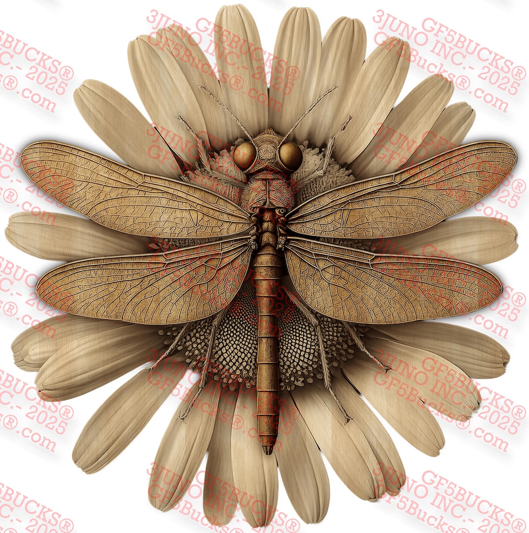 3D Illusion Dragonfly on Daisy PNG - 13.92x14 Laser Engraving Design ...