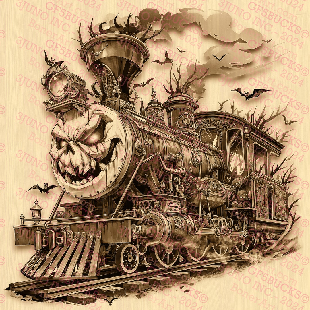 Spooky Halloween Train - Laser Burn PNG | 3D Illusion | Engrave | Laser ...
