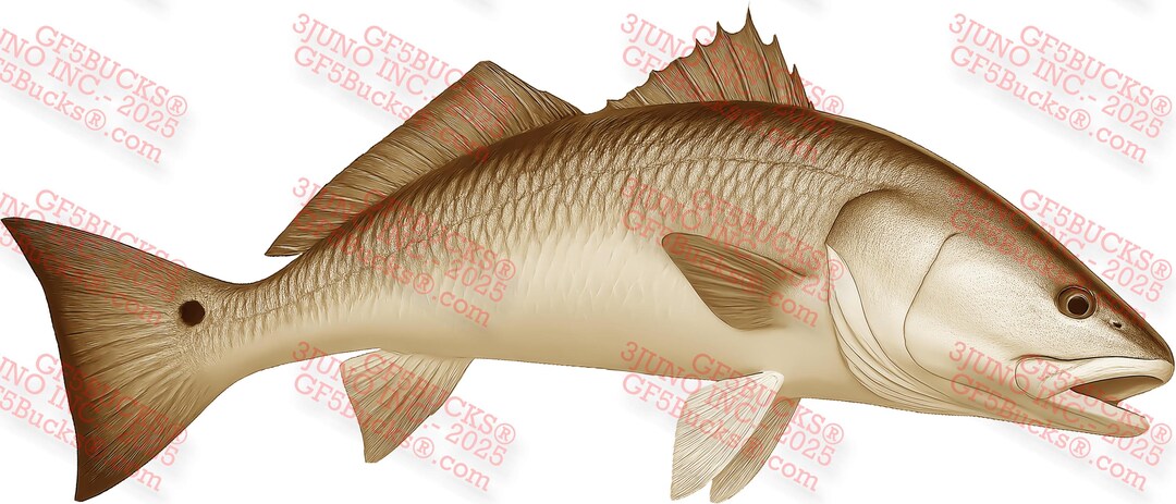 3D Illusion Redfish PNG - 14x6 Laser Engraving Design With Realistic ...