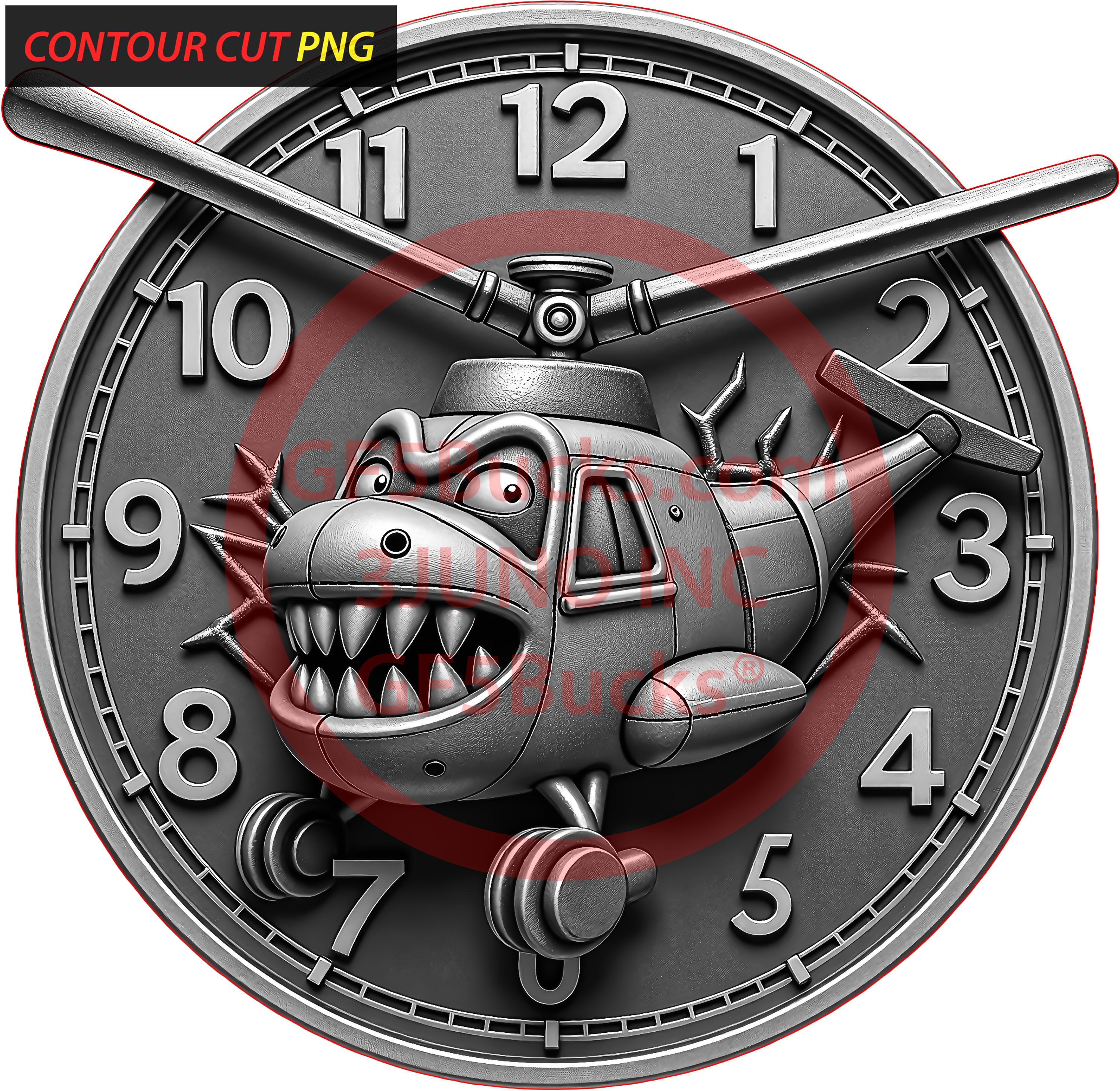 3D Illusion Helicopter Clock PNG – Cartoon Engraving Design – Laser ...