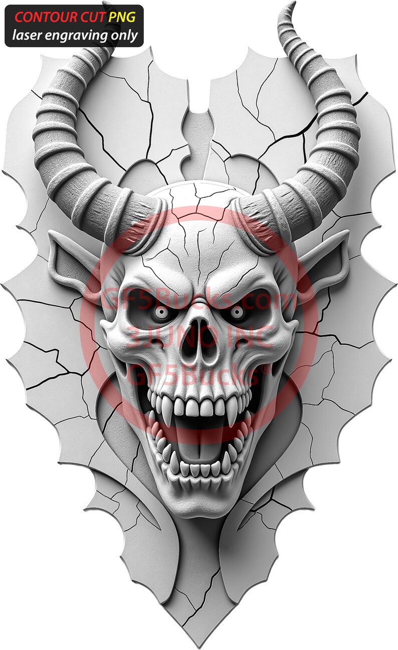 3D Illusion Demon Skull PNG – Horned Evil Wall Plaque for Laser ...