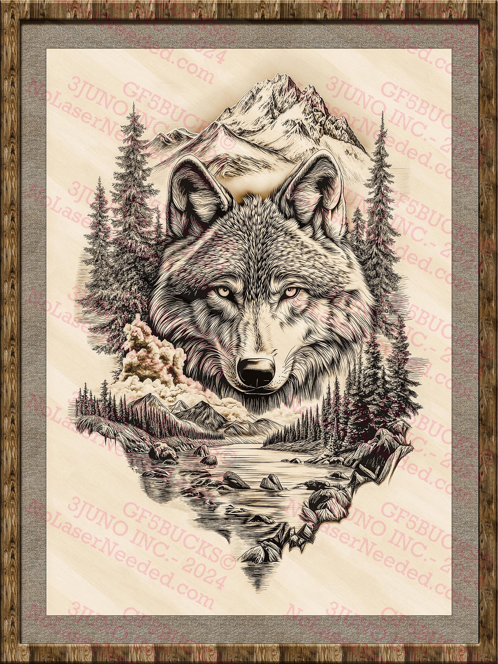 3D Illusion Wolf Art in Forest Scene PNG | Digital Wildlife Wall Decor ...