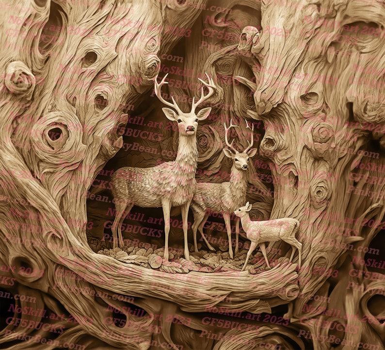 Digital Deer - Stag | Buck | Carved Look | 3D Illusion | Laser Engrave ...