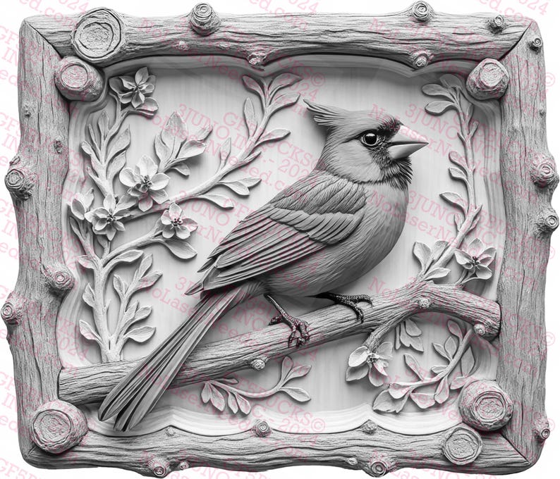 TRY ME OUT - 3D Illusion Art Cardinal With Wooden Log Frame - Bird Wall ...