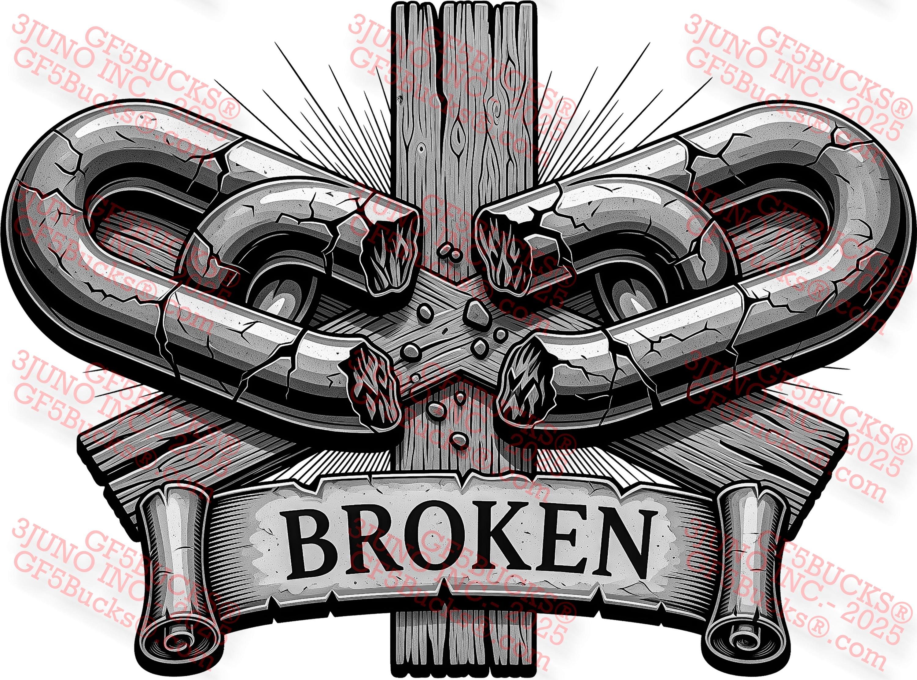 3D Illusion Broken Chains PNG – Fractured Symbol Engraving Design ...