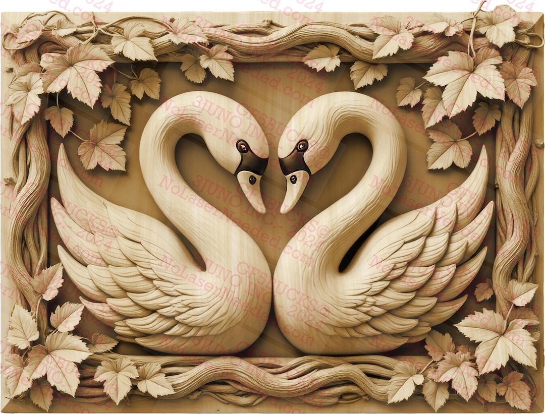 3D Illusion Swan Pair in Vine Frame – Elegant Swan Wall Art for Nature ...