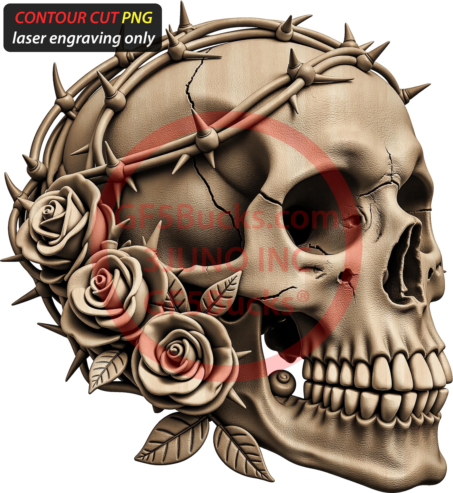3D Illusion Skull and Roses Art for Laser Engraving | PNG Digital File ...