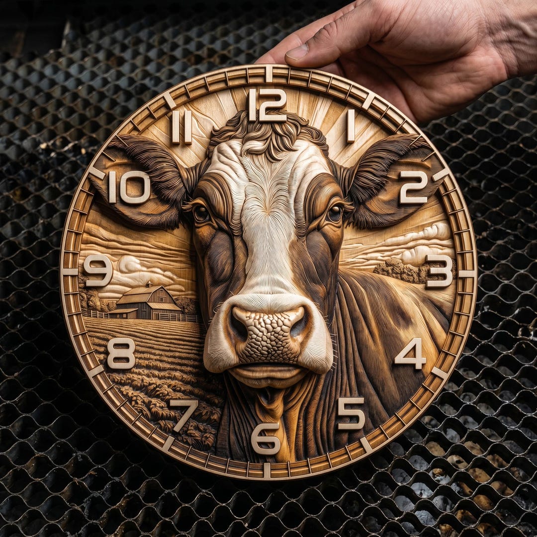 Hyper-realistic 3D Illusion Detailed Farmhouse Cow Clock Laser ...