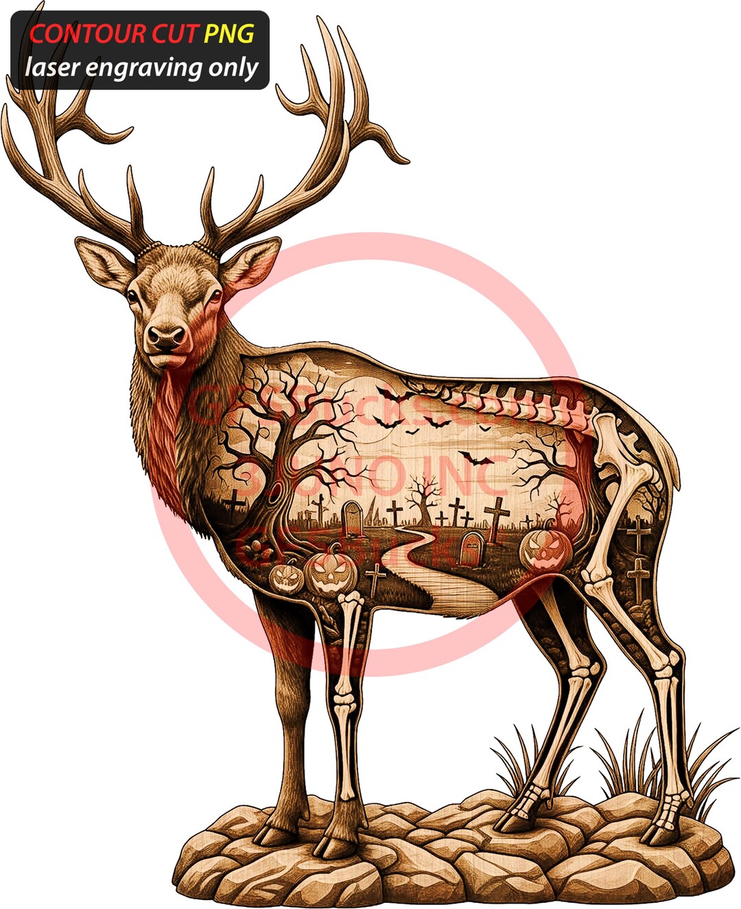 3D Illusion Halloween Stag Art for Laser Engraving | PNG Digital File ...
