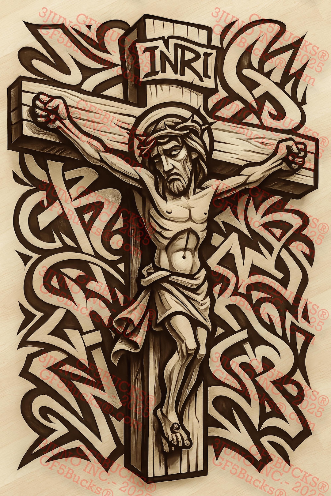 3D Illusion Graffiti INRI PNG – Urban Crucifixion Laser Engraving ...