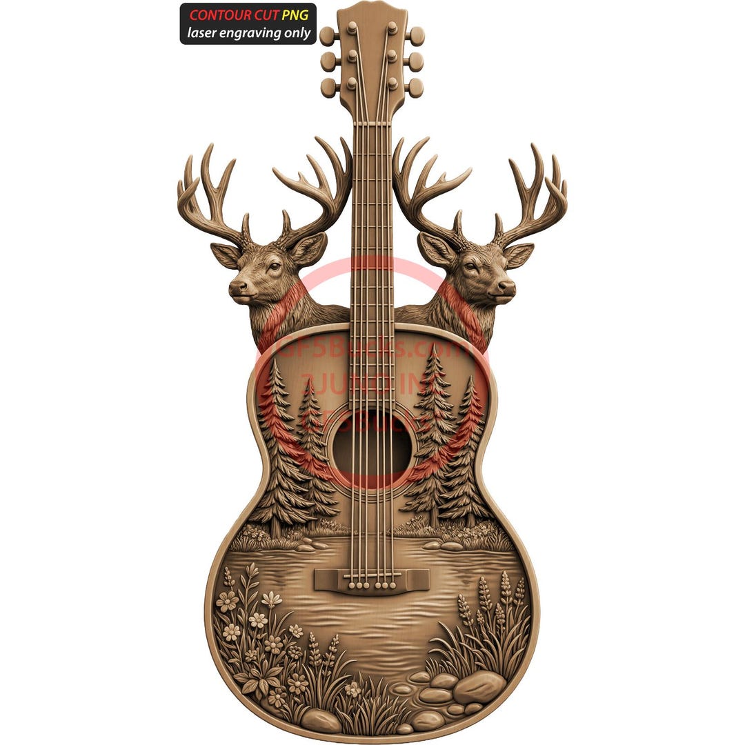3D Illusion Laser Engraving PNG Art for Scenic Stag Guitar Design 7 ...