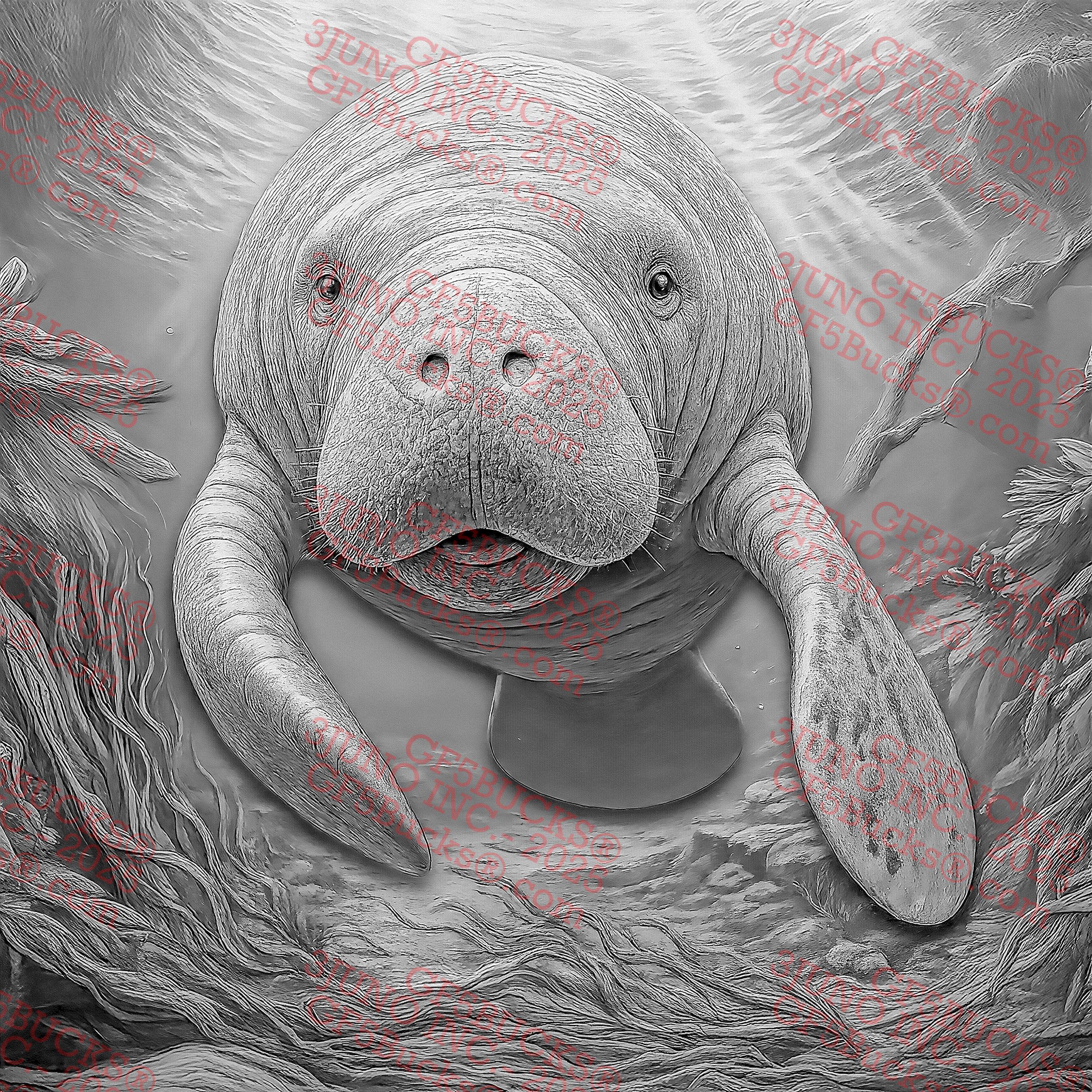 3D Illusion Manatee PNG – Front-facing Manatee in Underwater Spring ...
