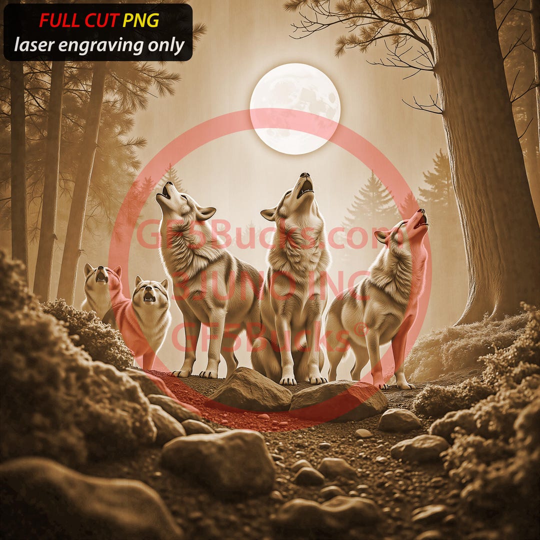 3D Illusion Howling Wolves Art for Laser Engraving | PNG Digital File ...