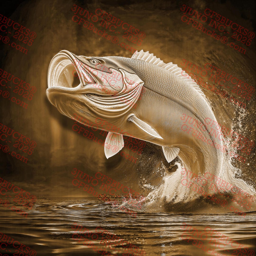 Jumping Bass 3D Illusion Laser Engraving PNG (14x14in) – Gf5bucks ...