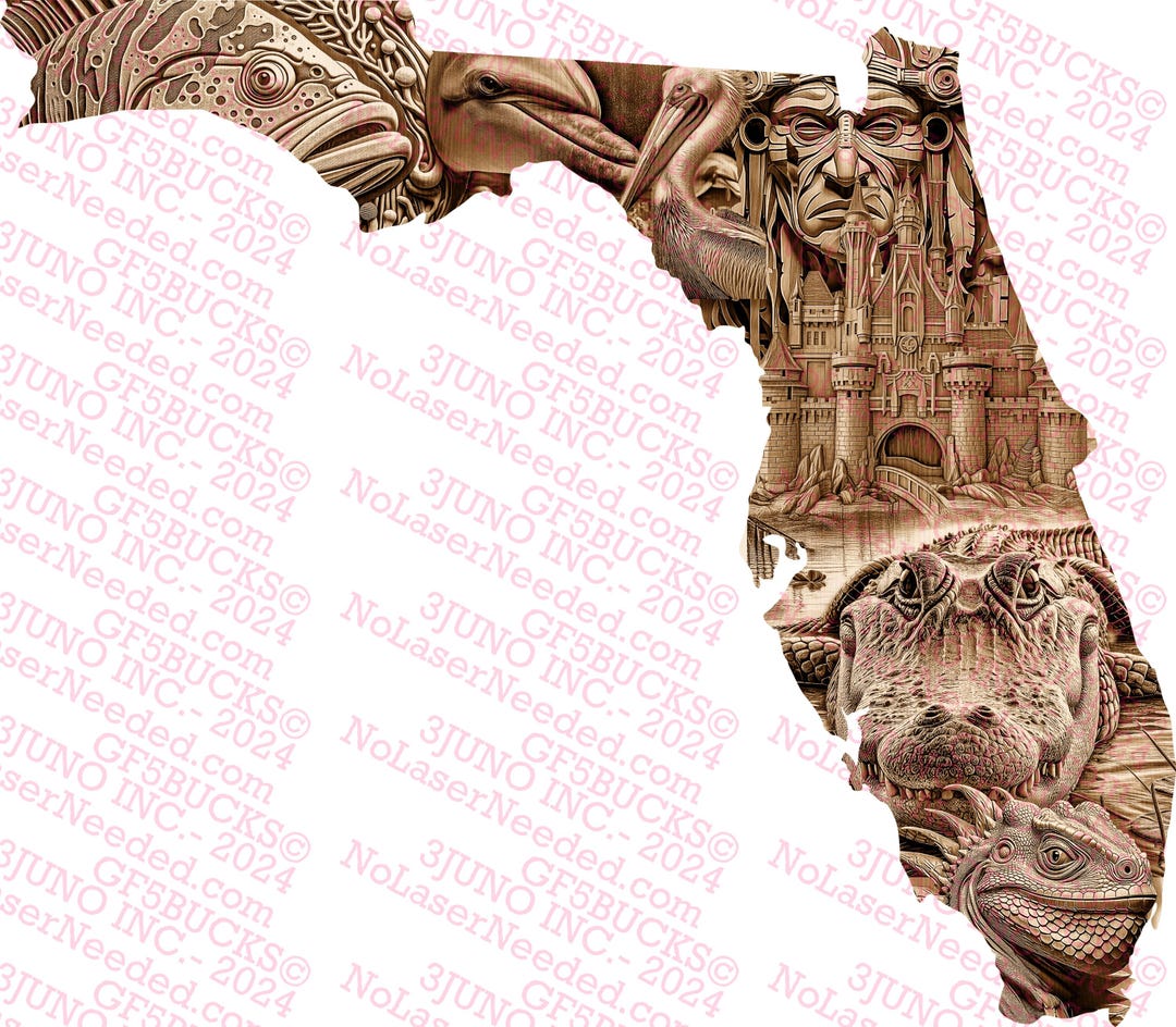 Florida State Silhouette Map - 3D Illusion PNG Digital File for Laser ...