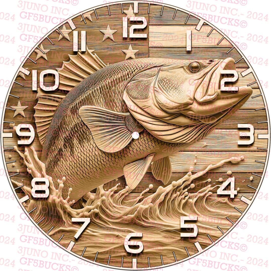 Bass Clock 3D Illusion Engraving Digital File Instant Download Laser ...