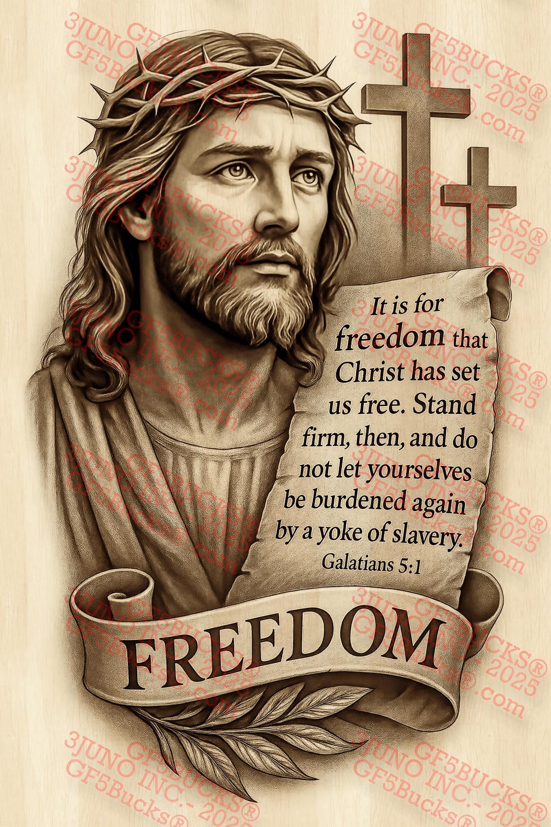 3D Illusion Jesus Freedom PNG – Galatians 5:1 Scripture Scroll Laser ...