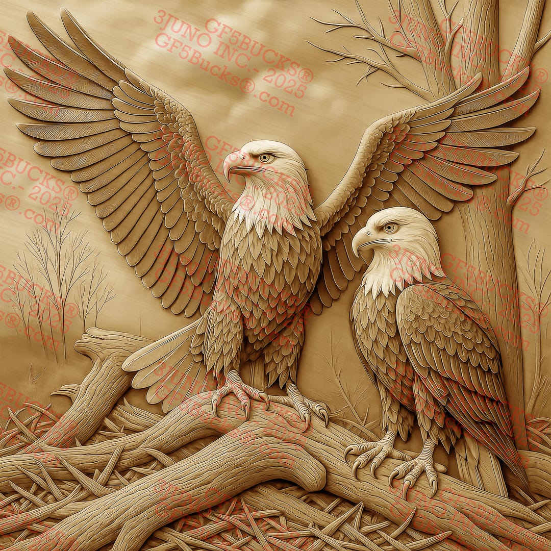 Bald Eagle Pair 3D Illusion PNG | Laser Engraving Design | Majestic ...