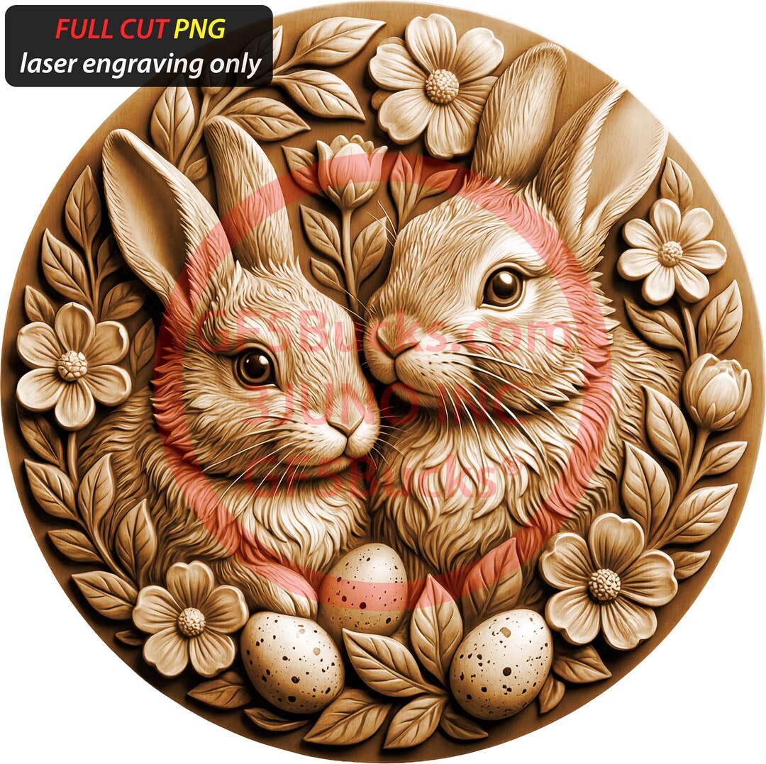 3D Illusion Rabbit Pair Art for Laser Engraving | PNG Digital File ...