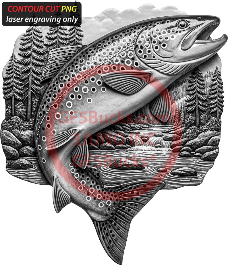3D Illusion Brown Trout Art for Laser Engraving | PNG Digital File ...