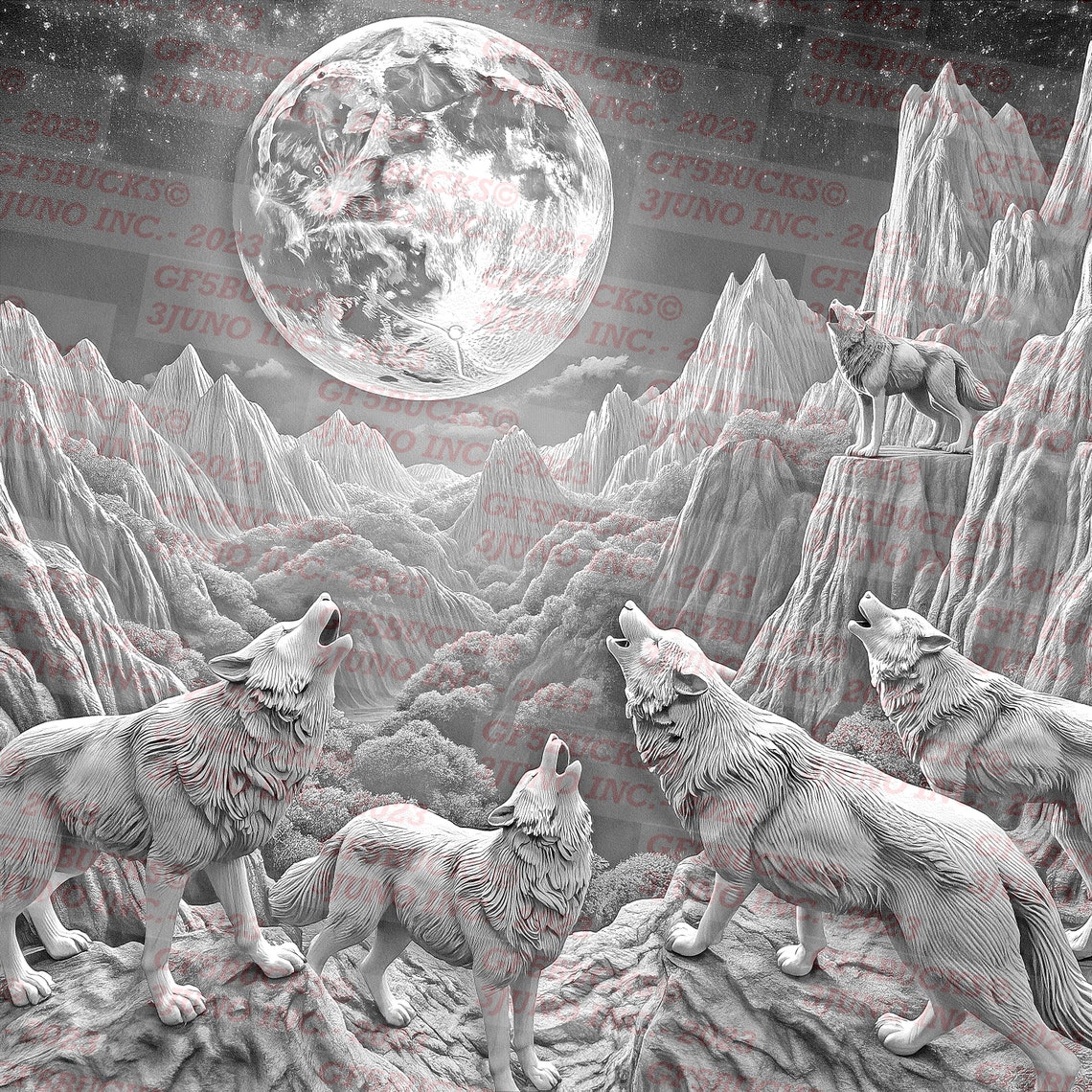 Wolf Pack Majesty - 3D Illusion PNG Digital File for Laser Engraving ...