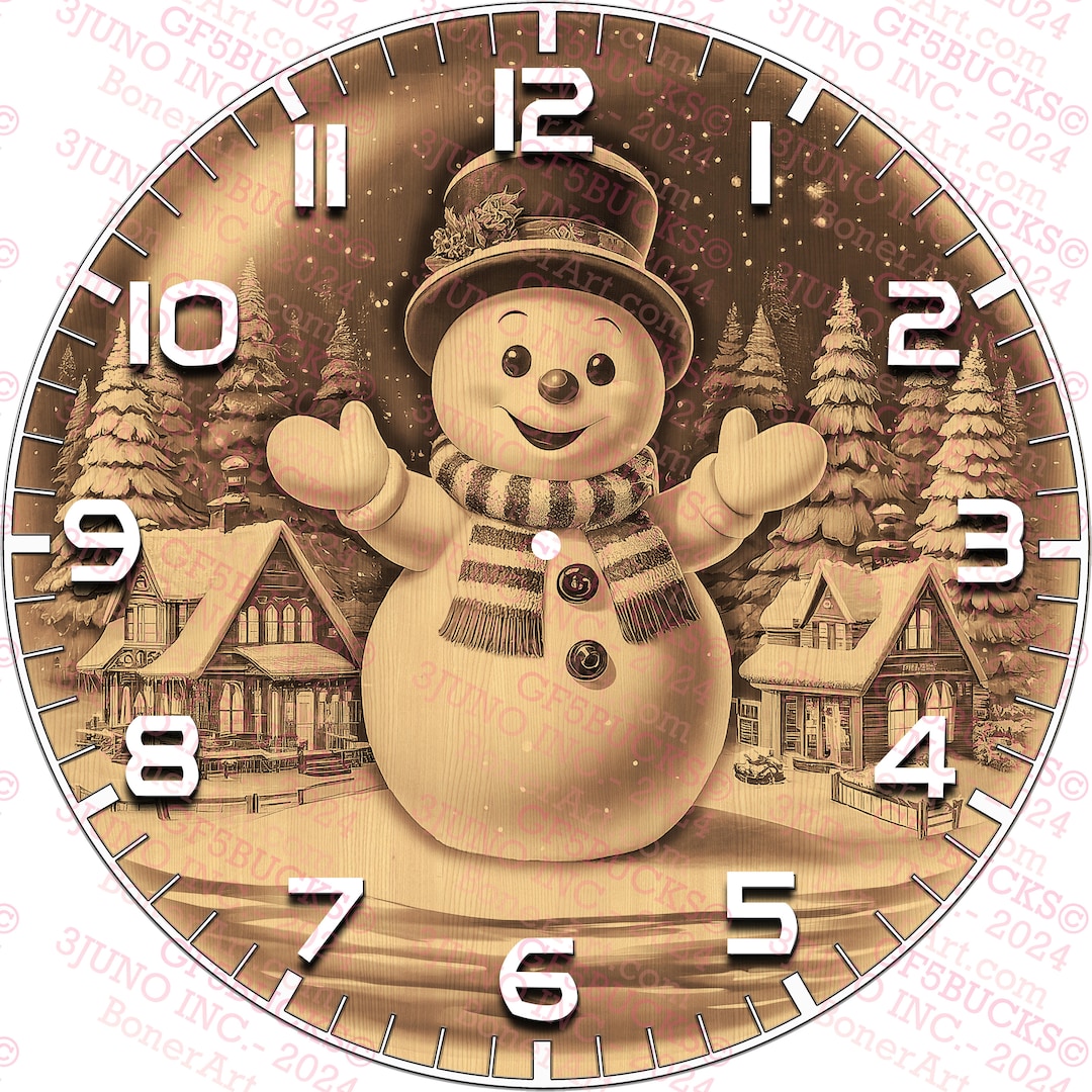 3D Illusion Retro Snowman Clock Digital File | Laser-ready Engraving ...
