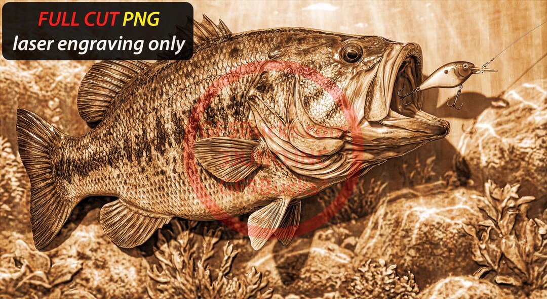 3D Illusion Bass Fish Art for Laser Engraving | PNG Digital File | 14x7 ...