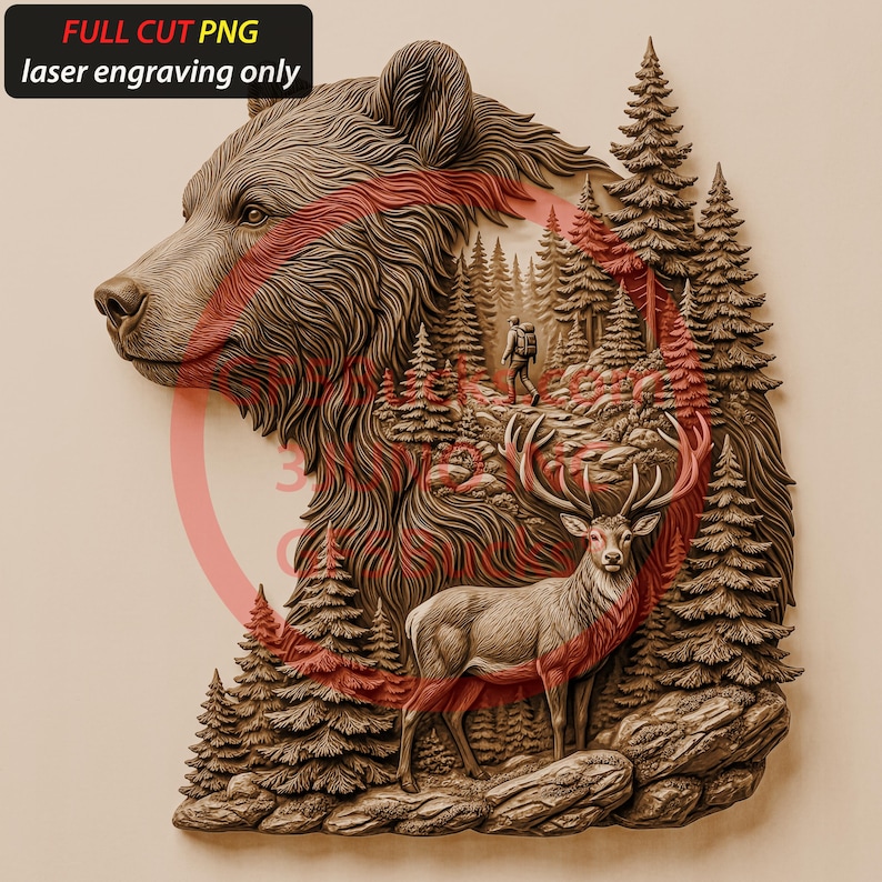 3D Illusion Laser-ready PNG | Bear Forest | Ultra-realistic Engraving ...