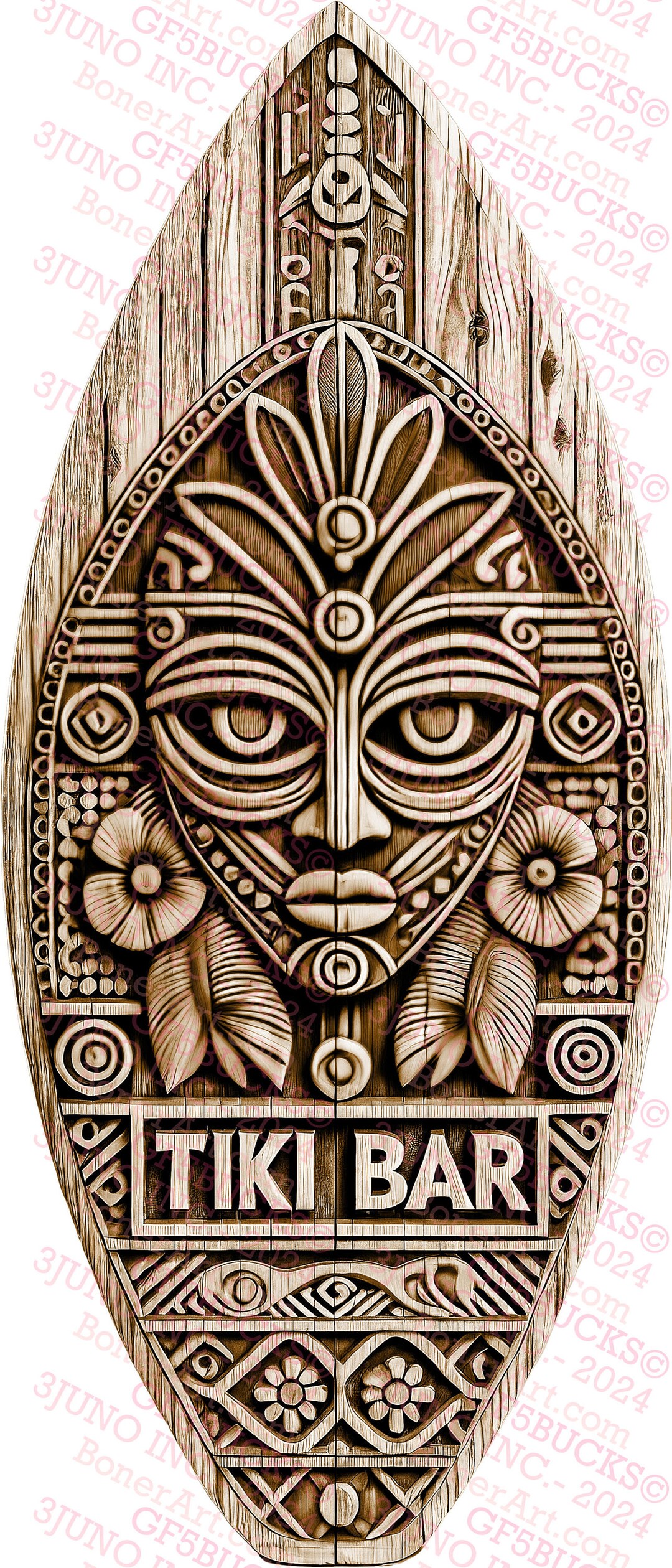 Rustic Tiki Surfboard, Tiki Bar - Laser Burn PNG | 3D Illusion ...