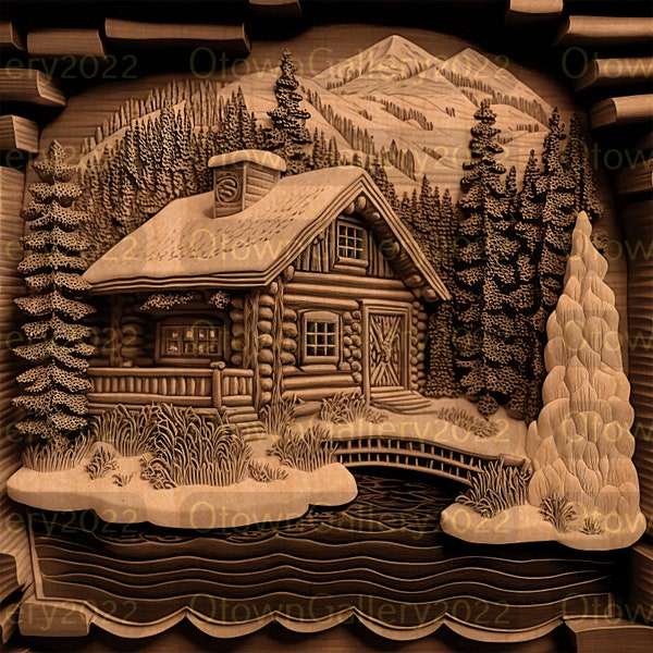 Log Cabin Art - Etsy