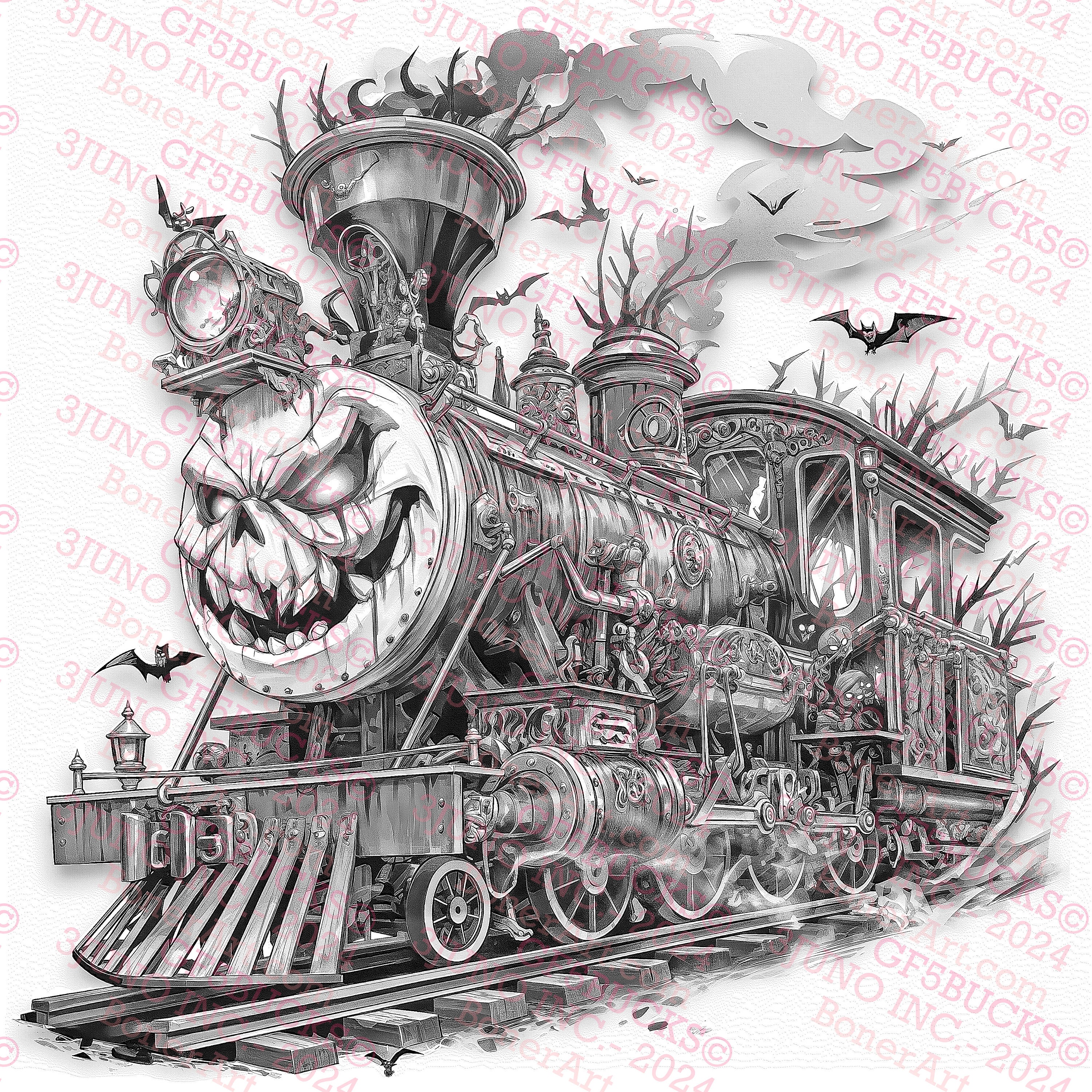 Spooky Halloween Train - Laser Burn PNG | 3D Illusion | Engrave | Laser ...