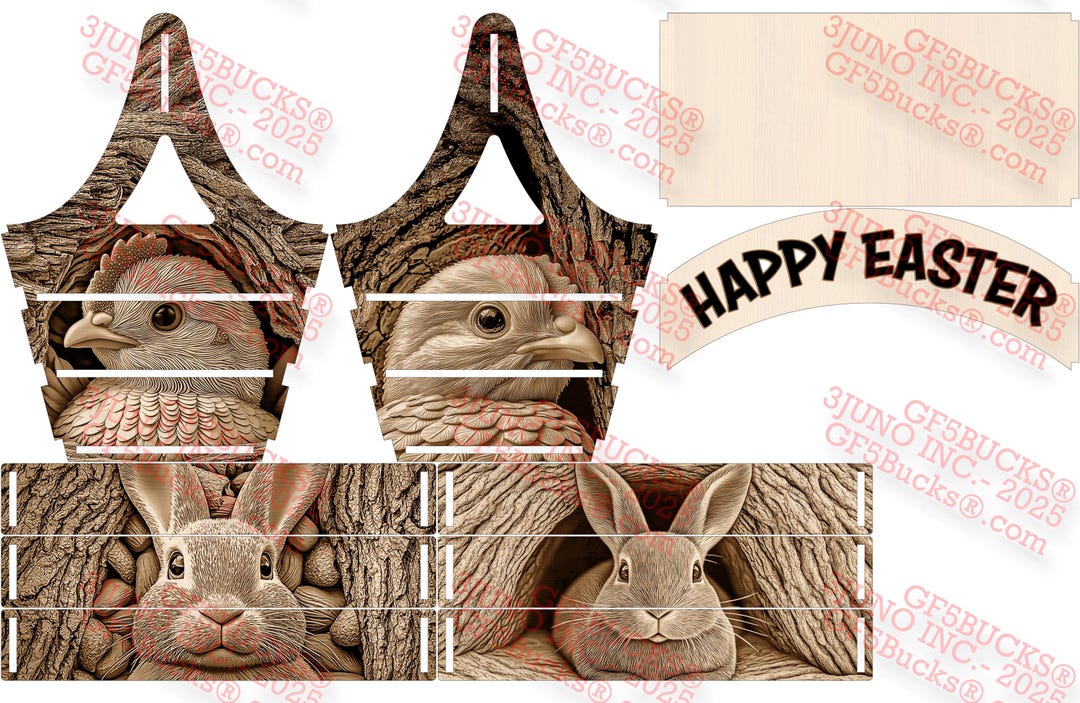 Easter Basket 3D Illusion PNG Laser Engraving File Gf5bucks® Finger ...