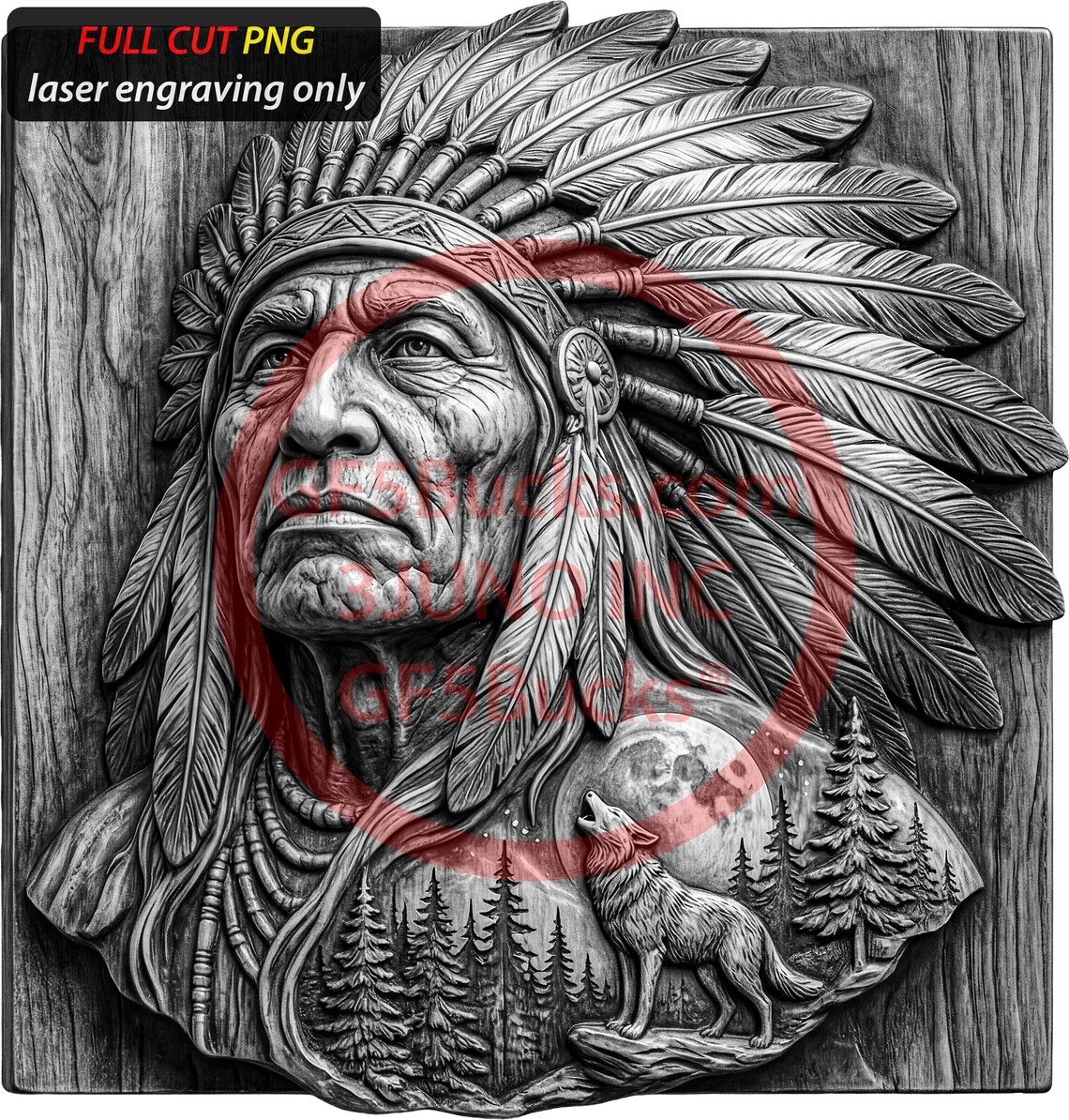 3D Illusion Laser-ready PNG | Native Chief | Ultra-realistic Engraving ...