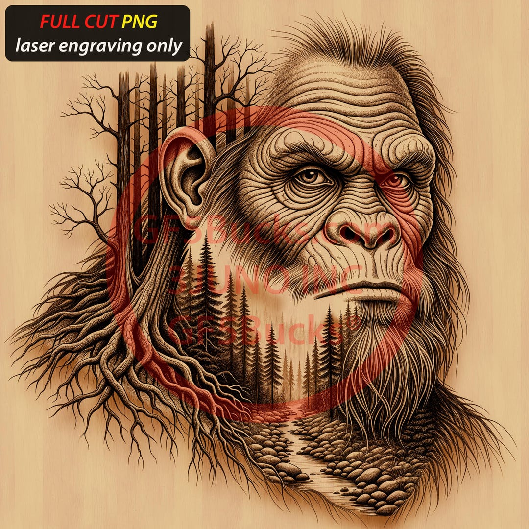3D Illusion Bigfoot Head Art for Laser Engraving | PNG Digital File ...