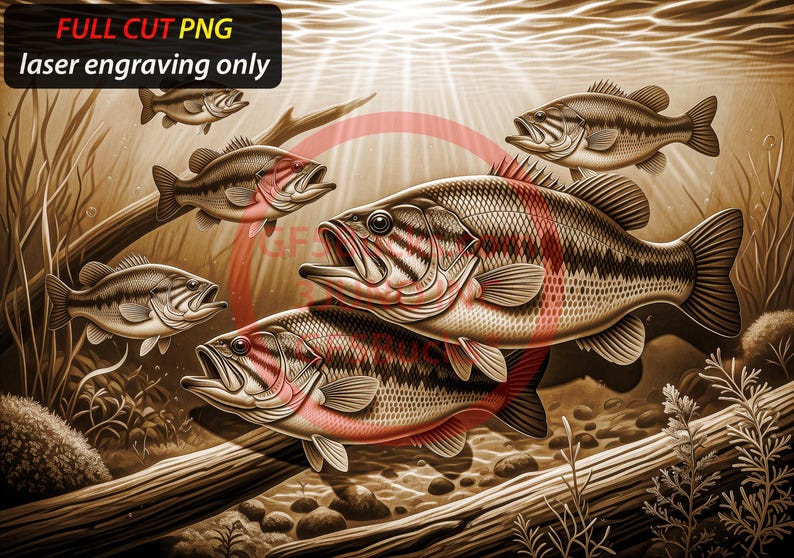 3D Illusion Laser-ready PNG | Bass Fish | Ultra-realistic Engraving ...