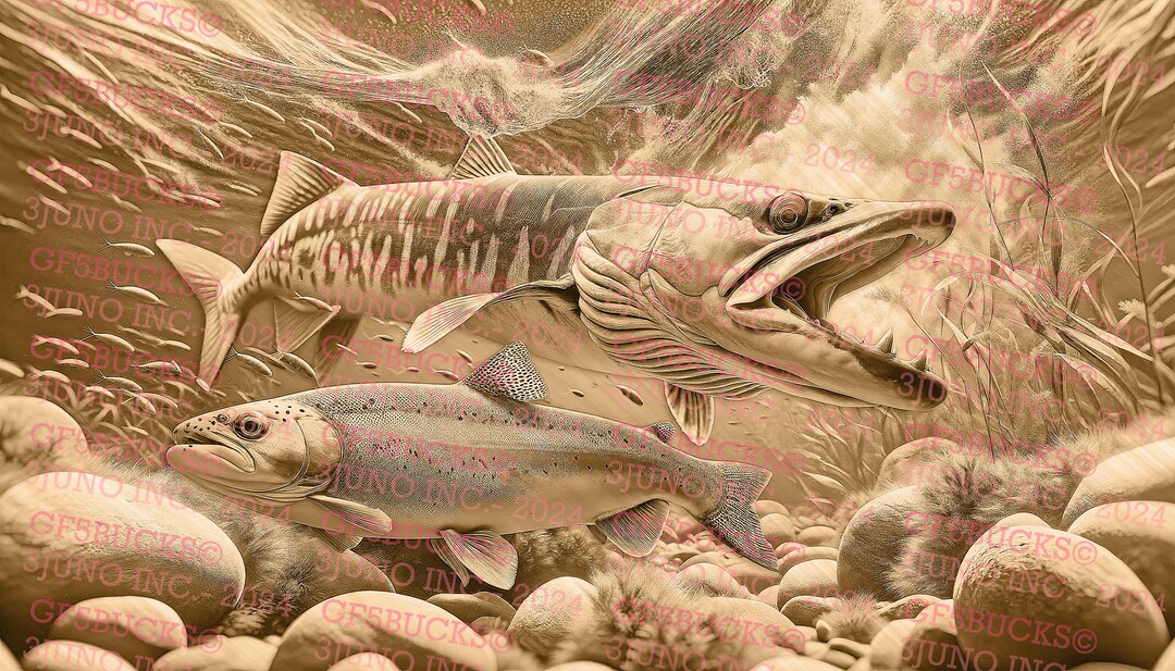 Muskie, Rainbow Trout - Laser Burn PNG | 3D Illusion | Engrave | Laser ...