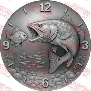 3D Illusion Redfish Clock PNG – Coastal Fish Engraving – Laser Cut Wall ...
