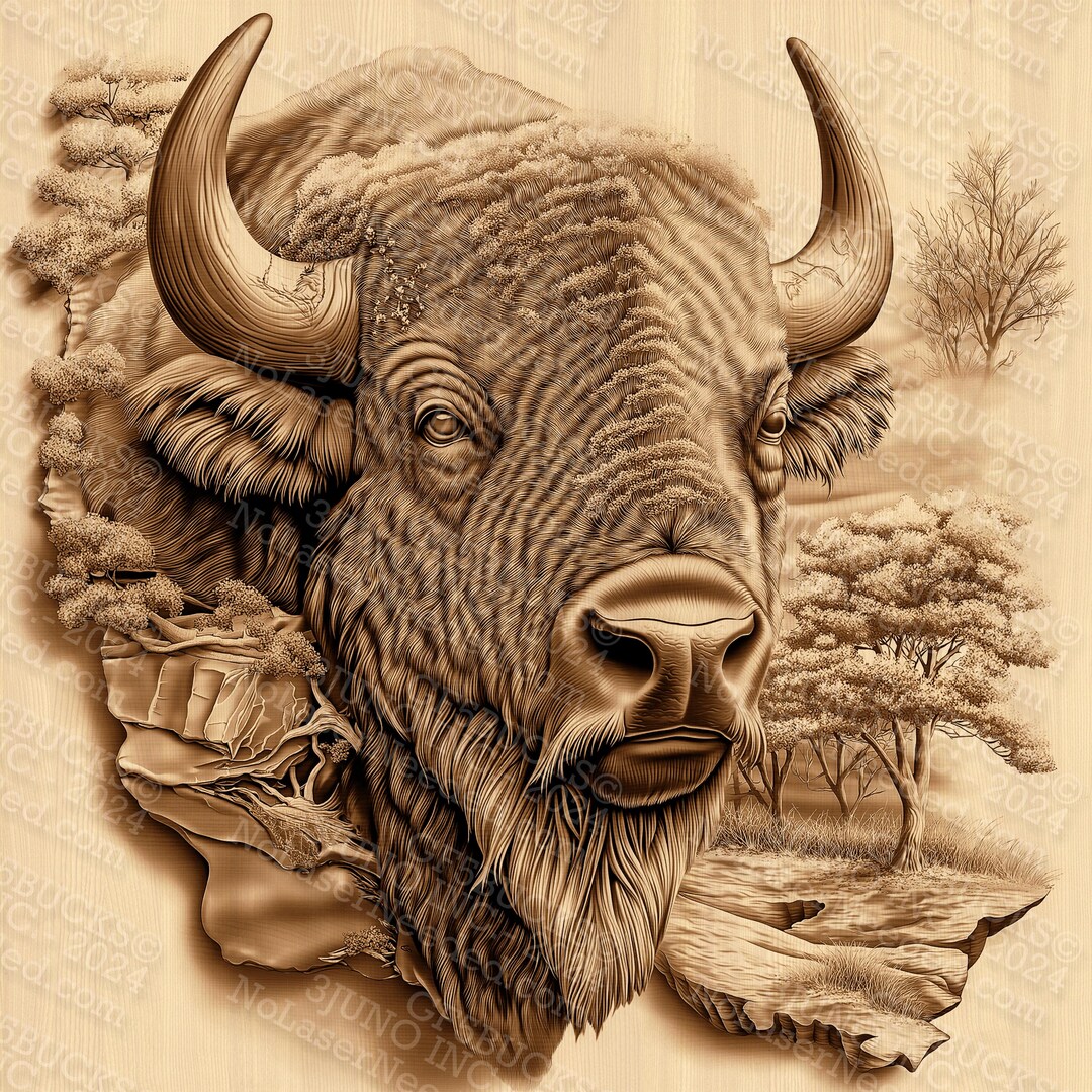 Bison 3D Illusion Laser Engraving PNG Design | PNG | 14x14 - Etsy