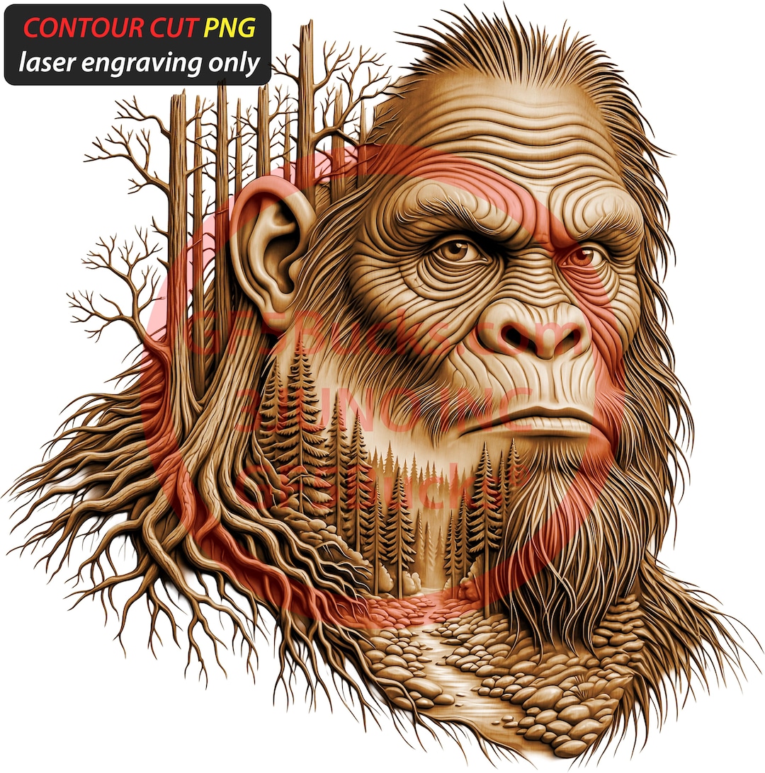 3D Illusion Bigfoot Head Art for Laser Engraving | PNG Digital File ...
